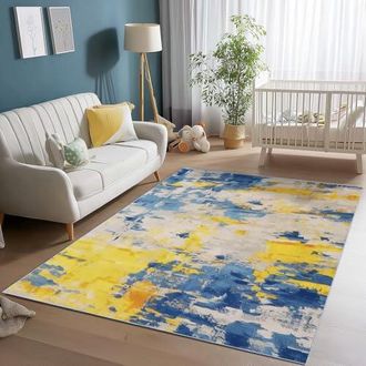 Generic Tapis Salon Lavable en Machine 120 x 180 cm - Poil Court Doux et Résistant Abstrait Texture Lignes Imprimé Tapis pour Salon Chambre Cuisine et Couloir