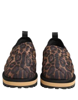 Dolce & Gabbana Brown Leopard Print Quilted Men Sneakers Shoes Elastane Polyester Viscose