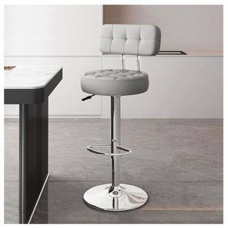 Generic H&ouml;henverstellbarer Drehhocker mit R&uuml;ckenlehne, K&uuml;chenstuhl Aus Pu-Kunstleder f&uuml;r K&uuml;chentheke, Essbereich, 60-80 cm