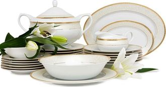 Konsimo Agawa gold Abendessenservice f&uuml;r 6 Personen (25 Artikel) Porzellan, Gold - Konsimo