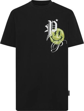 Philipp Plein T-Shirt Rundhals Kurzarm Smile - - Tops - Herren - Schwarzk - 2XL