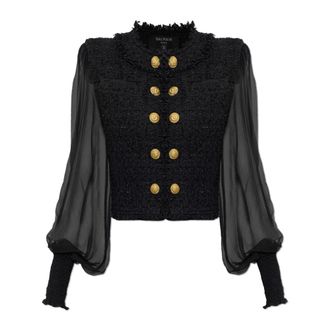 Balmain Strickjacke aus kombinierten Materialien - - Knitwear - Damen - Schwarzk - M