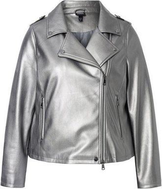 Ulla Popken Sommerjacke Bikerjacke Lederoptik Reverskragen Komplettfutter