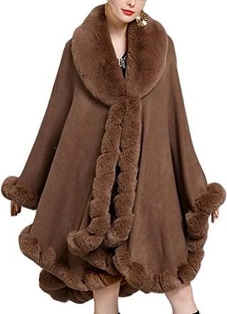 ORANDESIGNE Femmes Longue Cape Poncho Tranchée Manteau Front Ouvert Cardigan Veste Cape Poncho Fausse Fourrure Châle Étole Tricoté pour Hiver Mariage Soirée Marié