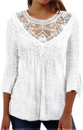 Generic Chemisier Femme Chic Et &Eacute;l&eacute;gant, Chemisier Body Femme Chemise Blanche Tee Shirt Personnalis&eacute; Haut &Agrave; Manches 3/4 en Dentelle Ajour&eacute;e pour Femmes, Confo