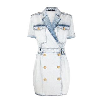 Balmain Femme, Robes, Bleu, Taille: 34 FR Mini-robe ceintur&eacute;e en denim bleu