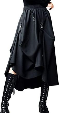 Minetom Femmes Gothique Jupe Punk E-Girl Y2K Ecolières Chaîne Long Jupe A-Ligne Irrégulier Cool Jupe À Bretelles Streetwear A Noir XL