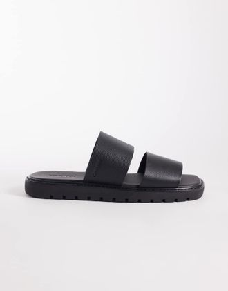 Calvin Klein Sandales en cuir v&eacute;ritable avec double bride - Noir