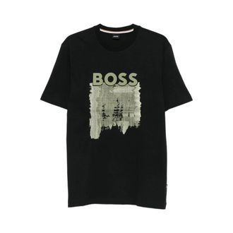 HUGO BOSS Homme, Tops, Noir, Taille: S Pull Noir à Col Rond avec Logo Imprimé