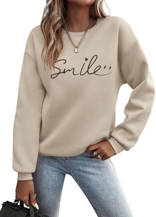 Minetom Pullover Damen Herbst Winter Sweatshirt Rundhals Langarm Pulli Frauen Oberteil Sweatshirts ohne Kapuze B Aprokise XXL