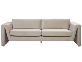Beliani 3-Sitzer Sofa Samt beige Taupe Dicke Sitzkissen breite Armlehnen modern Maunu