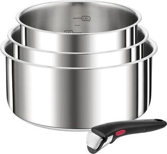 T-fal Ingenio Preference 4-teiliges Topfset Induktion, 16, 18, 20cm mit Griff, stapelbar, platzsparend, hochwertiger Edelstahl, für alle Herdarten geeignet,