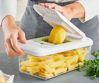 Betty Bossi Gemüseschneider Set (32003) Gemüsehobel Küchenhelfer Pommesschneider Küchen Zubehör Julienneschneider Streifen und Würfel Edelstahl Kunststoff Weiß Gr
