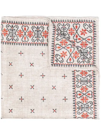 Brunello Cucinelli foulard en soie &agrave; imprim&eacute; g&eacute;om&eacute;trique - Tons neutres