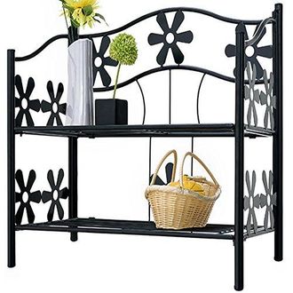 Deuba &Eacute;tag&egrave;re en m&eacute;tal 2 Niveaux/&eacute;tages - Meuble Rangement de 50 cm - D&eacute;cor Fleur