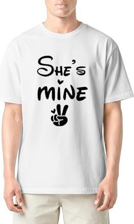 Generic T-shirt d&eacute;t&eacute; &agrave; manches courtes et col rond en coton avec inscription &laquo; Shes Mine Heart &raquo; pour la Saint-Valentin, pour les voyages, blanc, XL