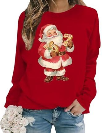 Generic Chandails graphiques pour femmes, imprim&eacute; P&egrave;re No&euml;l amusant 67, pulls de No&euml;l avec dessins anim&eacute;s | Streetwear, Rouge, XXL
