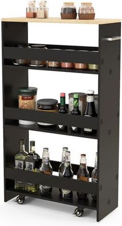 Giantex Chariot de Rangement 20 cm Large, Desserte &agrave; roulettes 4 Niveaux avec Poign&eacute;e, 3 Barres, Meuble Cuisine Etroit, pour Salle de Bain, Salon, 47,5 x 20 x