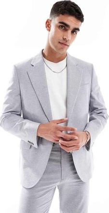 Asos Schmale Anzugjacke aus Leinenmix in Grau mit Hahnentrittmuster