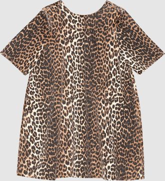 Ganni Robe Courte Print Denim Open Back Leopard