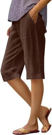 Generic Short en coton et lin pour femme - Taille &eacute;lastique - Coupe ample - Avec poches - Longueur genou - Pantalon de plage d&eacute;contract&eacute; et l&eacute;ger, marron, XXL