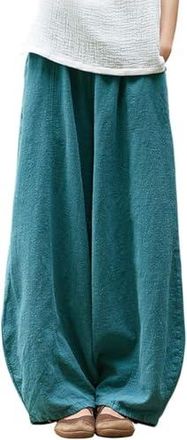 Lazutom Pantalon ample en coton et lin pour femme - Taille élastique - Coupe ample - Pour lété, le yoga, les voyages, le salon, les vacances, la plage, Vert, 