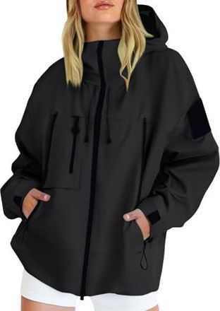 Generic Veste imperm&eacute;able l&eacute;g&egrave;re pour femme, manteau de pluie d&eacute;contract&eacute; avec capuche, veste softshell respirante &agrave; fermeture &eacute;clair avec poches, pour printe