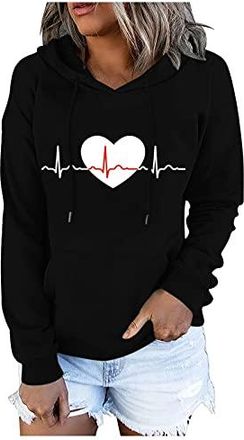 Generic Sweatshirts pour femmes, pull surdimensionné, décontracté, poche avec cordon de serrage, sweat à capuche à manches longues, pull imprimé, pulls grande