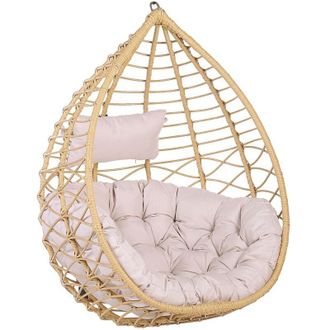 Beliani Fauteuil Suspendu en Rotin Beige avec Coussin pour Usage &agrave; lInt&eacute;rieur et Ext&eacute;rieur au Design Boh&egrave;me Tr&egrave;s Tendance Beliani