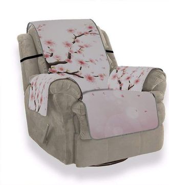 A.Monamour Sofabezug Sofaüberwurf Sesselschoner Kirschzweig Mit Blühendem Rosa Blumen-Sakura-Blumenhintergrund Samt Sesselbezug Sesselhusse Sessel Abdeckung Sess