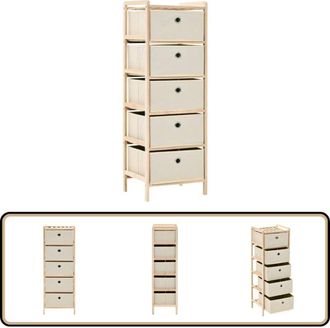 vidaXL Étagère de rangement 5 paniers tissu bois de cèdre beige - Étagère De Rangement - Meuble De Rangement - Bibliothèque - Commode - Tiroir - Home &