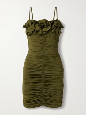 Maygel Coronel Estribo Asymmetrisches Minikleid Aus Gerafftem Stretch-jersey Mit Applikationen - Gr&uuml;n