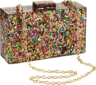 GETS Acryl-Geldbörsen und Handtaschen für Damen, mehrfarbig, Plexiglas, geometrische Muster, Box, Clutch, Bankett, Abendtasche, Umhängetasche, Goldfarben