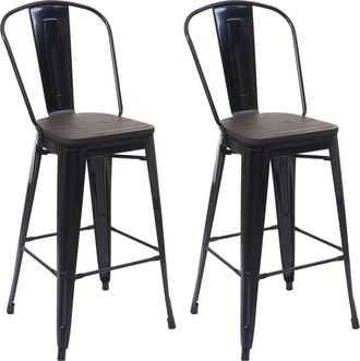 Mendler 2er-Set Barhocker HWC-A73 inkl. Holz-Sitzfl&auml;che, Barstuhl Tresenhocker mit Lehne, Metall Industriedesign - schwarz