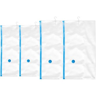 Relaxdays 24 x Vakuumbeutel h&auml;ngend, f&uuml;r Kleidung, 2 Gr&ouml;&szlig;en, mit Haken, Kleiders&auml;cke mit Ventil, transparent/blau, im Set
