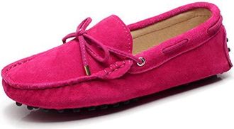Jamron Femmes Classique Daim Noeud Papillon Loafers Confortable Fait Main Pantoufle Mocassins Fuchsia 24208-2 EU39.5