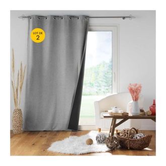 Douceur d'Intérieur Douceur Dintérieur - Lot de 2 Rideaux à oeillets 140 x 260 cm doublé polaire isolant Jupiter Gris