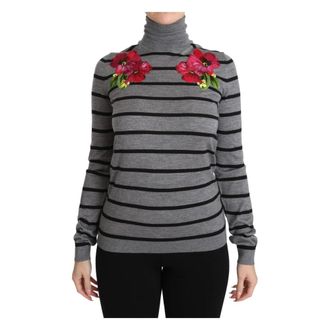 Dolce & Gabbana Luxuri&ouml;ser Blumenbestickter Kaschmir-Seidenpullover - - Knitwear - Damen - Mehrfarbig - XS