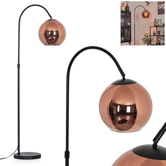 HOFSTEIN Stehleuchte Koyoto, Stehlampe aus Metall/Glas in Schwarz/Kupferfarben, Leuchte im Retro/Vintage/Industrial-Design mit Schirm aus Glas (&Oslash; 25 cm) u. Fu&szlig;