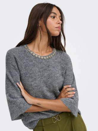 Jacqueline de Yong Strickpullover JDYALVA LIFE 3/4 EMBELLISH PULL KNT NOOS Materialmix