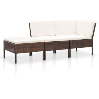 vidaXL Salon de jardin 3 pcs avec coussins R&eacute;sine tress&eacute;e Marron