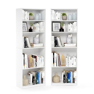 Furinno Jaya Bücherregal 2er-Set, 5-stufiges Bücherregal, mit verstellbarem Einlegeboden, 24.13 x 62.23 x 180.34 cm, für Homeoffice, Wohnzimmer, Weiß