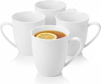 Wilmax England Wilmax - Teetassen & Kaffeetassen - 4er Set - 380ml - Kaffeebecher Porzellan - Becherset - Tasse f&uuml;r Tee, Kaffee, Cappuccino - Porzellantassen mit Gri