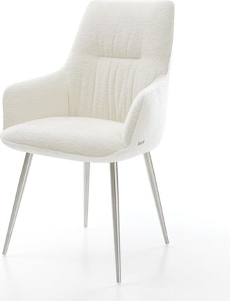 DELIFE Esszimmerstuhl Zelia-Flex mit Armlehnen Boucl&eacute; Soft Beige 4-Fu&szlig; konisch Edelstahl Taschenfederkern, Esszimmerst&uuml;hle