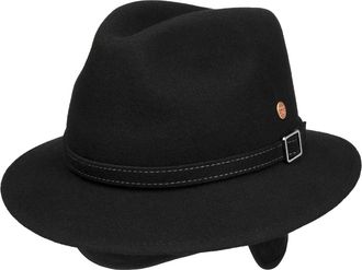Mayser Dale Trekking Wollhut Wollfilzhut Herrenhut Travellerhut Damen/Herren - Made in The EU mit Ohrenklappen Herbst-Winter Winter - 55 cm schwarz