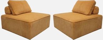 Sweeek Lot de 2 chauffeuses pour canap&eacute; modulable Velours c&ocirc;tel&eacute; Jaune avec Un Coussin