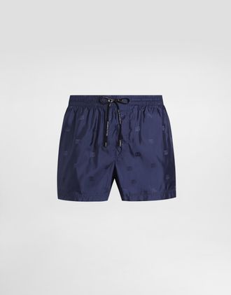Dolce & Gabbana Kurze Swim-boxershorts Aus Logo-jacquard - Mann Beachwear Blue 4