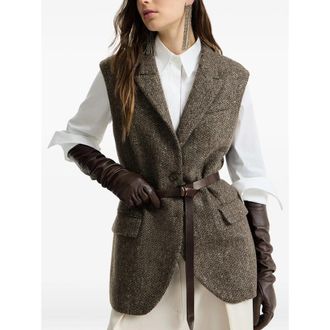 Brunello Cucinelli Virgin Wool Chevron with Lam&eacute; Vest - Brown