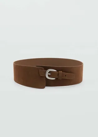 Mango Ceinture large en cuir su&eacute;d&eacute; marron - Femme - S - MANGO