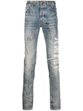 Amiri jean slim &agrave; imprim&eacute; graphique - Bleu